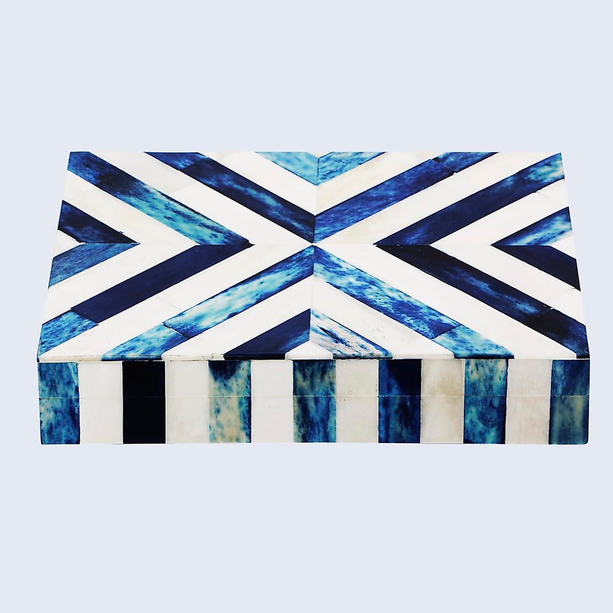 Handicrafts Home Handmade Chevron Pattern Decorative Box - Storage Organizer, Decor Centrepiece, Memory Keepsakes, Home Decor - Boho Style Treasure Box, Multipurpose Gift - Blue, 8x5x1.5