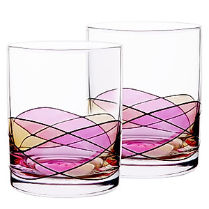 Whiskey Glasses Set of 2 - Old Fashioned Whiskey Glasses - Crystal Whiskey Glasses - Unique Cool Rocks Bourbon Glasses - Handmade Hand Painted Whiskey Glasses for Men Gifts