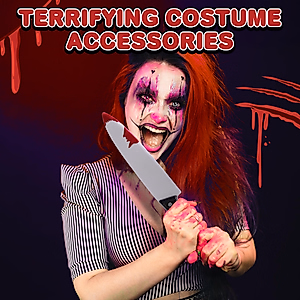 ArtCreativity Fake Bloody Knife Set for Halloween - Bloody Knife Prop Set with Meat Cleaver and Kitchen Knife - Two Highly Detailed Plastic Knives for Halloween Costumes - Toy Knife Set with Blood