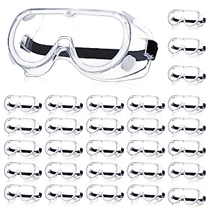 Yunsailing 30 Pack Protective Safety Goggles Clear Lab Goggles Over Glasses Anti Fog Eye Protection Goggles for Men Women (Clear)