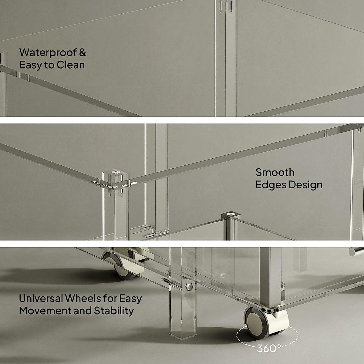 Aquiver Acrylic Mini Fridge Stand with Storage Basket - Mini Fridge Table Small Beverage Refrigerator Stand, with 4 Lockable Wheels, 19.7'' L x 19.7'' W x 16.9'' H, Clear