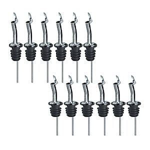 CHHR 12pcs Stainless Steel Classic Bottle Pourers Tapered Spout Flip-Top Metal Bottle Pourers Liquor Pour Bar Alcohol Drink Supplies (12)