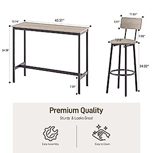 IINE'a 3 Piece Pub Dining Set,Bar Table and Chairs Set with Small Rectangle Bistro Table and 2 PU Upholstered Stools with Backrest, Counter Height Bar Table Set for Kitchen, Dining Room,Breakfast Nook