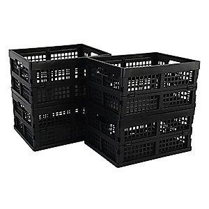 Zopnny 4 Packs Collapsible Milk Crates, 15 L Plastic Stackable Storage Bins Utility Folding Baskets, f