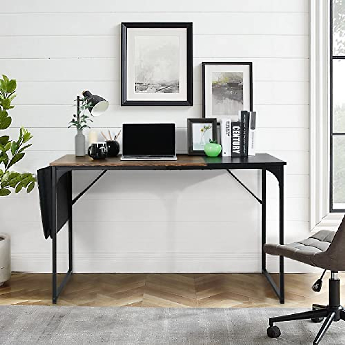 Homy Casa Inc 47 inch Study Storage Bag Space Saving for Home Office, Modern Simple Style PC Metal Frame Computer Desk, Writing Table, Brown, Black