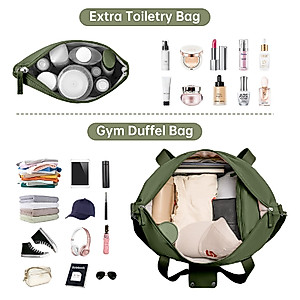 ETRONIK Gym Bag for Women, Travel Duffel Bag with USB Charging Port, Weekender Overnight Bag with Wet Pocket and Shoes Compartment for Women, Travel, Gym, Yoga (Army Green)