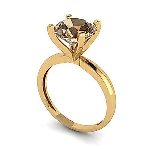 Clara Pucci 3.0 ct Round Cut Solitaire Brown Champagne Simulated Diamond Bridal Designer Anniversary Engagement Ring in 14k Yellow Gold