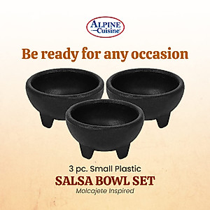 Alpine Cuisine Small Salsa Bowls (Molcajete) 3pc Set, Food Grade Plastic Material, Heavy Duty & Easy to Clean, Multi-Purpose Salsa Bowl for Serving, Durable & Dishwasher Safe