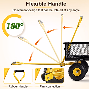 Rengue Heavy Duty Garden Cart, 900 lbs Large Capacity Steel Garden Cart, Utility Wagon Cart with Removable Sides and Rotating Handle, Outdoor Utility Wagon Suitable for Garden, Farm, Yard