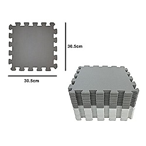 18 Pieces Foam Play Mat, Interlocking Playmat Tiles, Foam Floor Mat Tiles for Kids, Puzzle Play Mat, Exercise Gym Mats – Color of Gray & White with Border