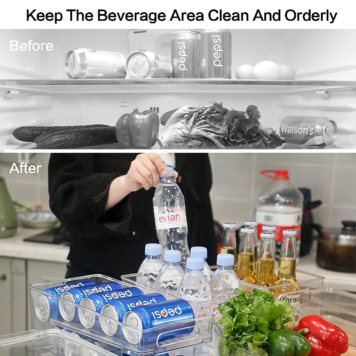 Soda Can Organizers for Refrigerator, 2-layer Automatic Rolling Beverage Storage Organizer for Freezer, Countertop, Cabinets & Pantry, Can Holder Dispenser Holds Up To 10 Cans (12oz) BPA Free, Clear