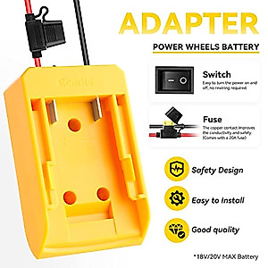 Ecarke Power Wheels Adapter Battery Adapter for DeWalt 20V Max Battery 18V,for DIY Ride On Truck, Robotics,RC Toys 12 Gauge Robotics with Fuse & Switch Power Convertor Dock Power Connector（1 Pcs）