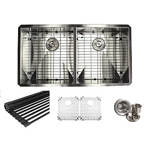 37 Inch Zero Radius Design 16 Gauge Undermount Double 5050 Bowl Stainless Steel Kitchen Sink Premium Package
