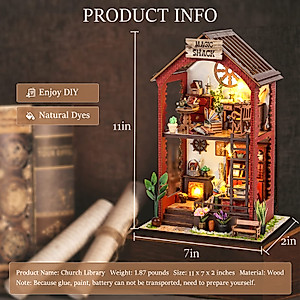 DIY Book Nook Kits Booknook-Creativity 3D Wooden Puzzle Bookend Bookshelf Decor -Booknook Kit for Adults Miniature House Dollhouse Kit with LED Light Crafts for Adult