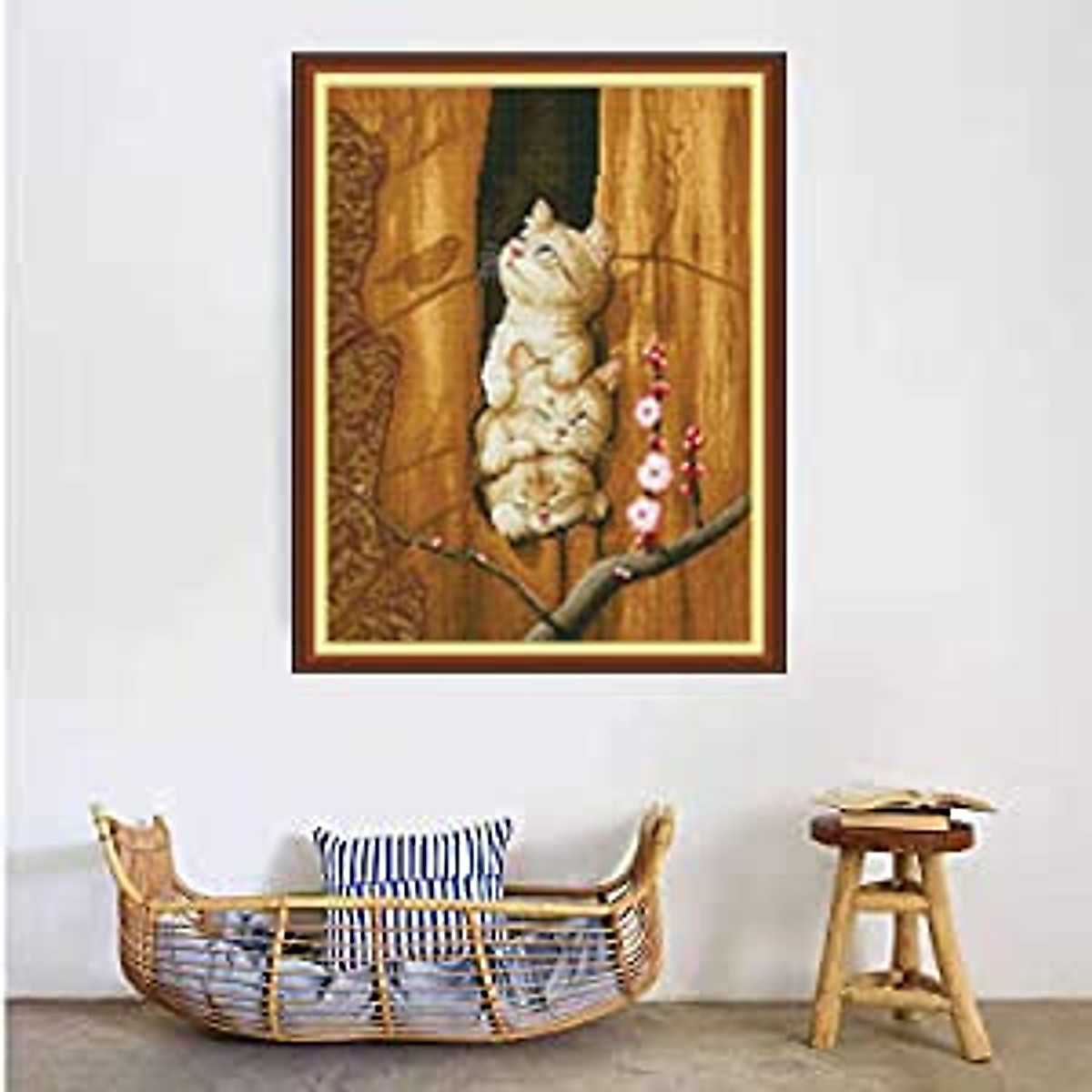 Maydear Stamped Cross Stitch Kits, Needlepoint Embroidery Kits for Beginner Kids or Adults, 14CT 2 Strands DIY Easy Counted Cross Stitch Kit - Three Cats 15.4×11.4 inch