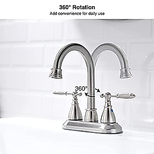 BRAVEBAR Two Handles Brushed Nickel Bathroom Faucets - 4In Centerset Bathroom Sink Faucet | 2 or 3 Hole Classical Lavatory Vanity Sink Faucets with Pop-up Drain Durable & Safety