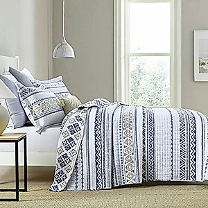 Y-PLWOMEN Quilt King Size 100% Cotton Boho King Quilt, Navy Boho Quilt Sets King, Lightweight Bohemian King Size Bedspreads for All Season, 3 Piece