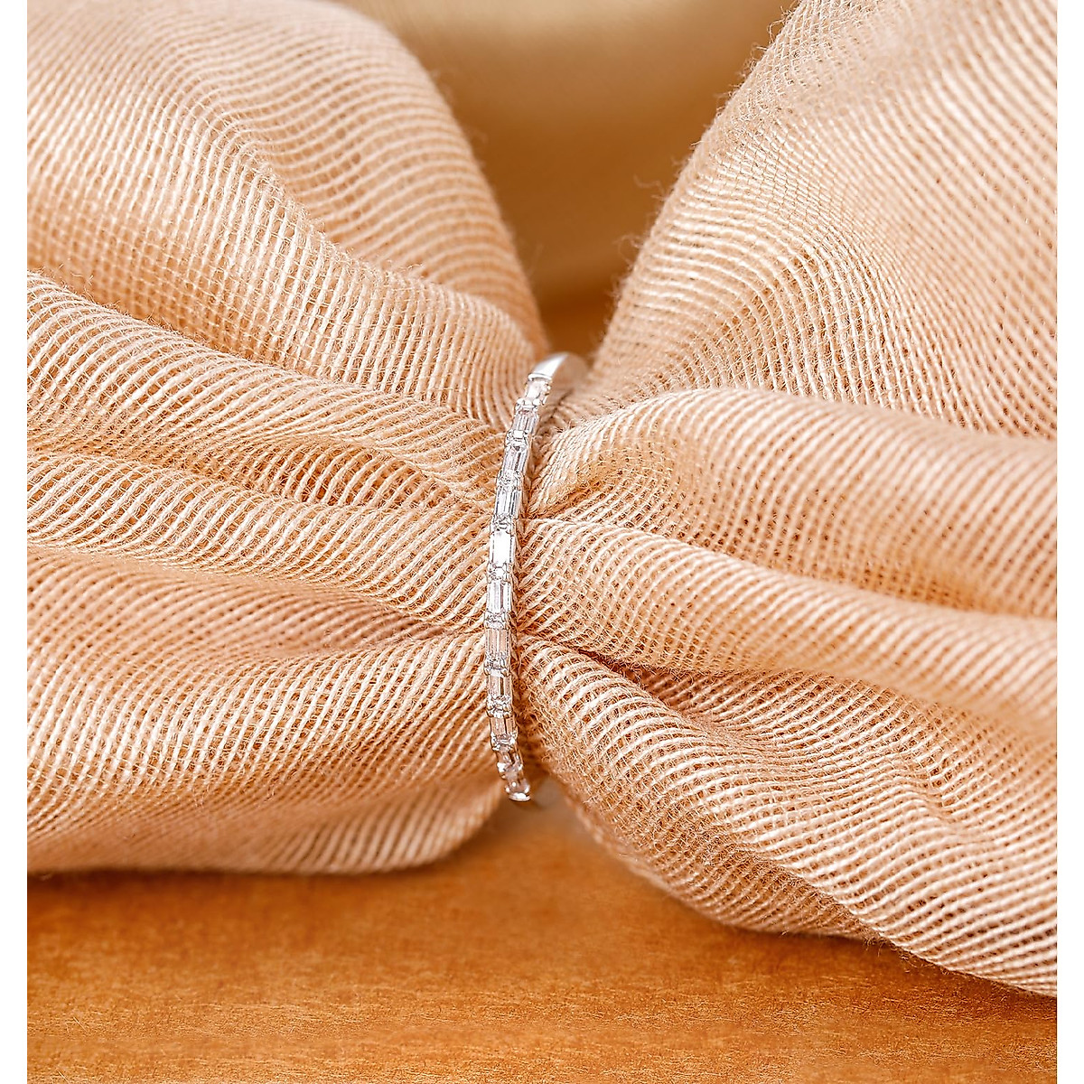 TIGRADE Half Eternity Ring for Her, Baguette Cubic Zirconia Anniversary Ring, Minimalist Bridal Statement Band Ultra Thin Stacking Ring (Silver, Size 7)