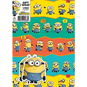 Danilo Promotions LTD Despicable Me Gift Wrap 2 Sheet 2 Tag, Gift Wrap for Presents