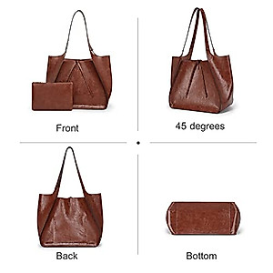 OUKUPA Tote Bags for Women,Leather Shoulder Bag Large Ladies Fashion Handbags Top Satchel with Small Purse Wallet Set 2pcs