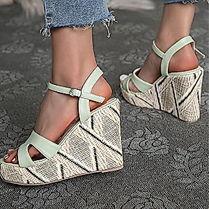 sckarle Platform Espadrille Sandals for Women,Wedge Sandals for Women,Ankle Strap Buckle Sandals