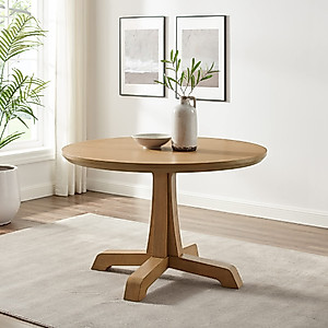 Walker Edison Caely Modern Simple Round Dining Table with Pedestal Base, 48 Inch, Black