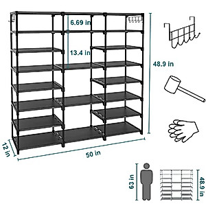 VIZUN 8 Tier Large Shoe Rack Organizer, 45-50 Pair Shoes Boots Storage, Metal Shoe Shelf Closet, Sturdy Heavy Duty Shoe Tower for Entryway Garage Living Room