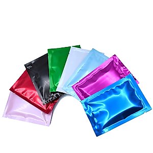QQ Studio 100 Assorted Colors Pack Heat Sealable SlickSeal™ Flat Bag with Tear Notch (Double-Sided Glossy Assorted Colors, 6x9cm (2.25x3.5"))