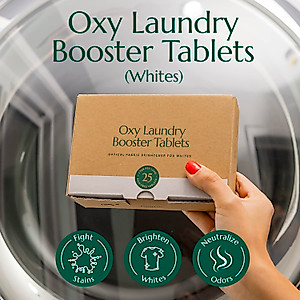 Cleanomic - Oxy Laundry Booster Tablets (White) - Oxy Cleaner Laundry Stain Remover, Color Safe Bleach, Laundry Whitener Brightener (25 Count)