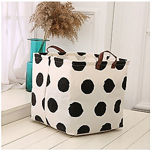 13" Storage Baskets,Square Canvas Toy Storage Bins,Durable Large Collapsible Storage Bins with Handles for Home Closet Bedroom Drawers Organizers, Toy Storing Black White 2 Pack (Dot+ Semicircle)