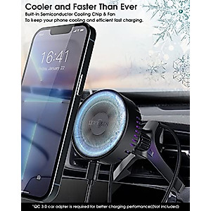 【Semiconductor Cooling Version】 Magsafe Car Charger, LERTOSEN Magnetic Wireless Car Charger for iPhone 14/13/12/Pro/Pro Max/Mini,15W Fast Charging Mag Safe Car Mount Charger Air Vent Phone Holder