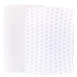 Adrienne Vittadini Bambini Jersey Cotton Standard Crib Sheets 2 Pack Watercolor Floral & Ovals, Pink
