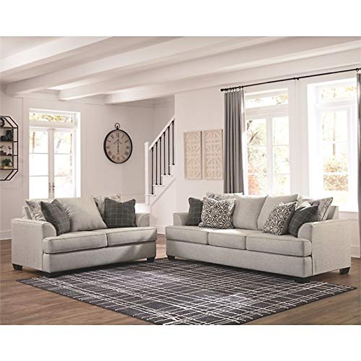 Signature Design by Ashley Velletri Chenille Stylish Loveseat with 2 Accent Pillows, Beige