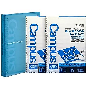 Kokuyo Campus Slide Binder with 5 Tab Dividers, Middle Type, B5, 26 Holes, Up to 100 Sheets, Light Blue, Plus 200 Sheets of Loose-Leaf Paper, Japan Import (RU-P333NLB & NO-S836BT)