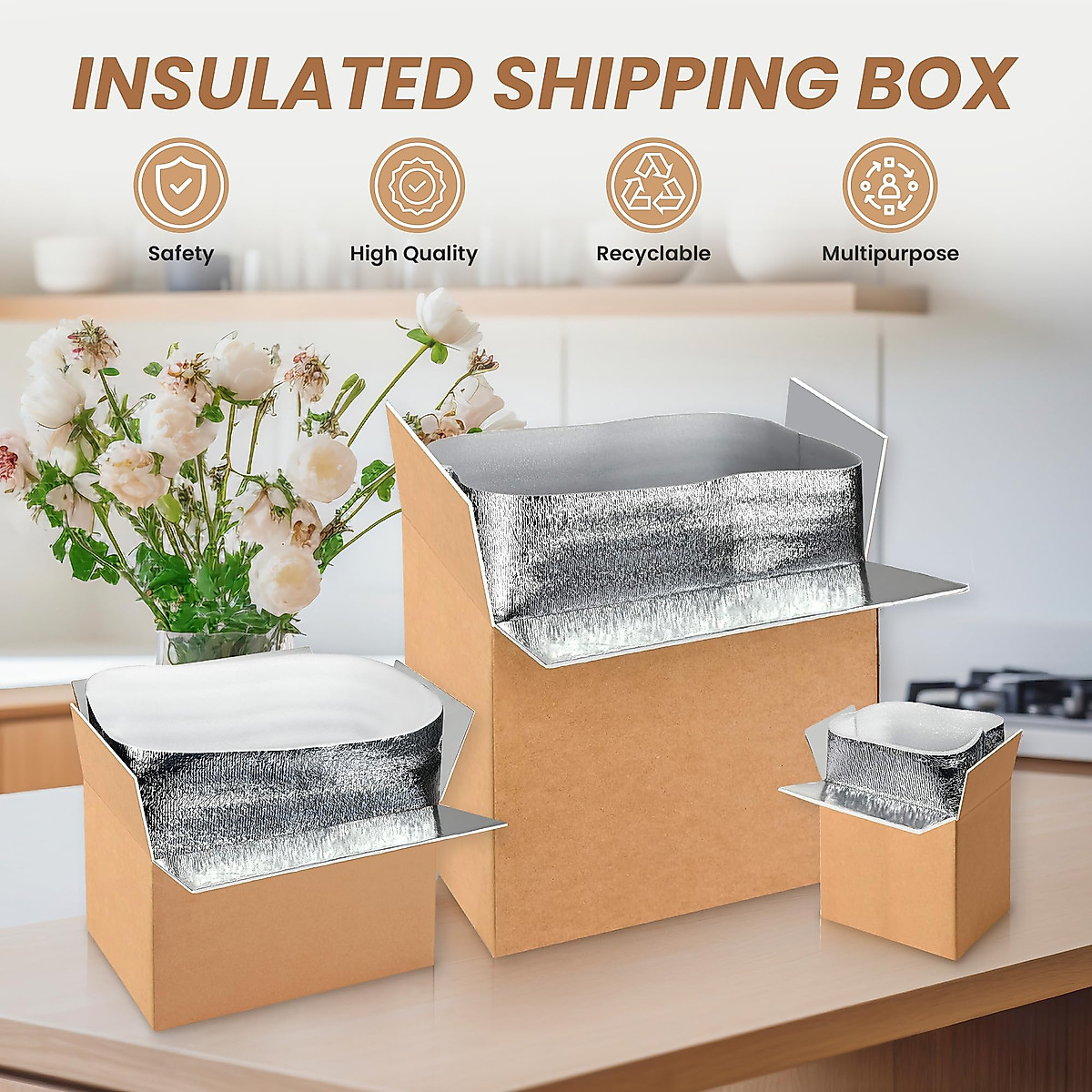 YSSOA Thermo Chill Double Insulated Carton with Foil Insulated Bag Liner, Small Mailing Box, Shipping Box for Mailing, Shipping, Packing, Moving,Box Inside Dimension 6’’x5’’x9’’, 2 Pack.