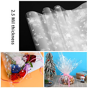 SULOLI Christmas Cellophane Wrap Roll - 32 In x 99 Ft Snowflakes Christmas Wrapping for Gifts Flowers Hampers Baskets