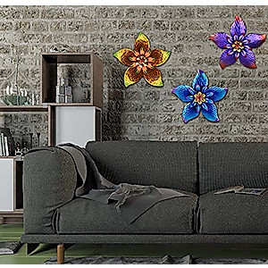 WENYLE Metal Flower Wall Decor Wall Sculpture Art Indoor Outdoor Hanging Decor for Garden Yard Lawn Fence Living Room Bedroom 13 Inches Charming Blue