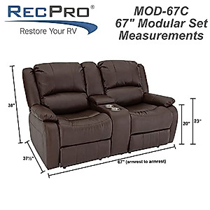 RecPro Charles Collection | 67" Double Recliner RV Sofa & Console | RV Zero Wall Loveseat | Wall Hugger Recliner | RV Theater Seating | RV Furniture | RV Living Room (Slideout) Furniture | Mahogany