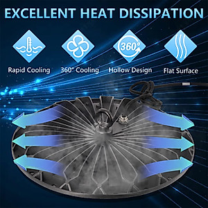 8 Pack 200W LED High Bay Light, 20000LM 6000K UFO LED Shop Light, 5' Cable with 110V US Plug, IP65 Commercial Lowbay Area Lighting Fixture for Workshop Warehouse Barn Residential Wet Location, Non-Dim