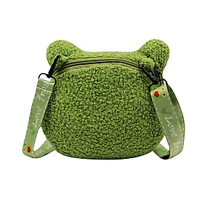 RARITYUS Cute Frog Crossbody Shoulder Bag Coin Purse Plush Mini Cartoon Satchel Handbags for Kids Girls Boys Women