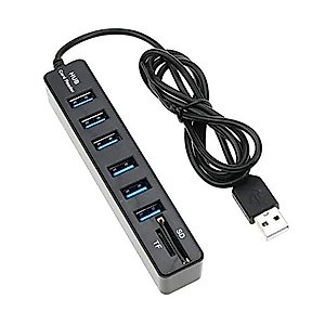 Lysee Data Cables - YuXi USB Hub 2.0 Multi USB 2.0 Hub USB Splitter High Speed 6 Ports Hab TF SD Card Reader All in One for PC Computer Accessories - (Color: Black)