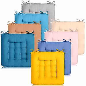 Barydat 8 Pcs Chair Cushions 15 x 15 Inch Dining Chair Pads with Ties Square Patio Thick Soft Chair Cushions for Outdoor Kitchen Patio Room Indoor Car Office, 8 Colors