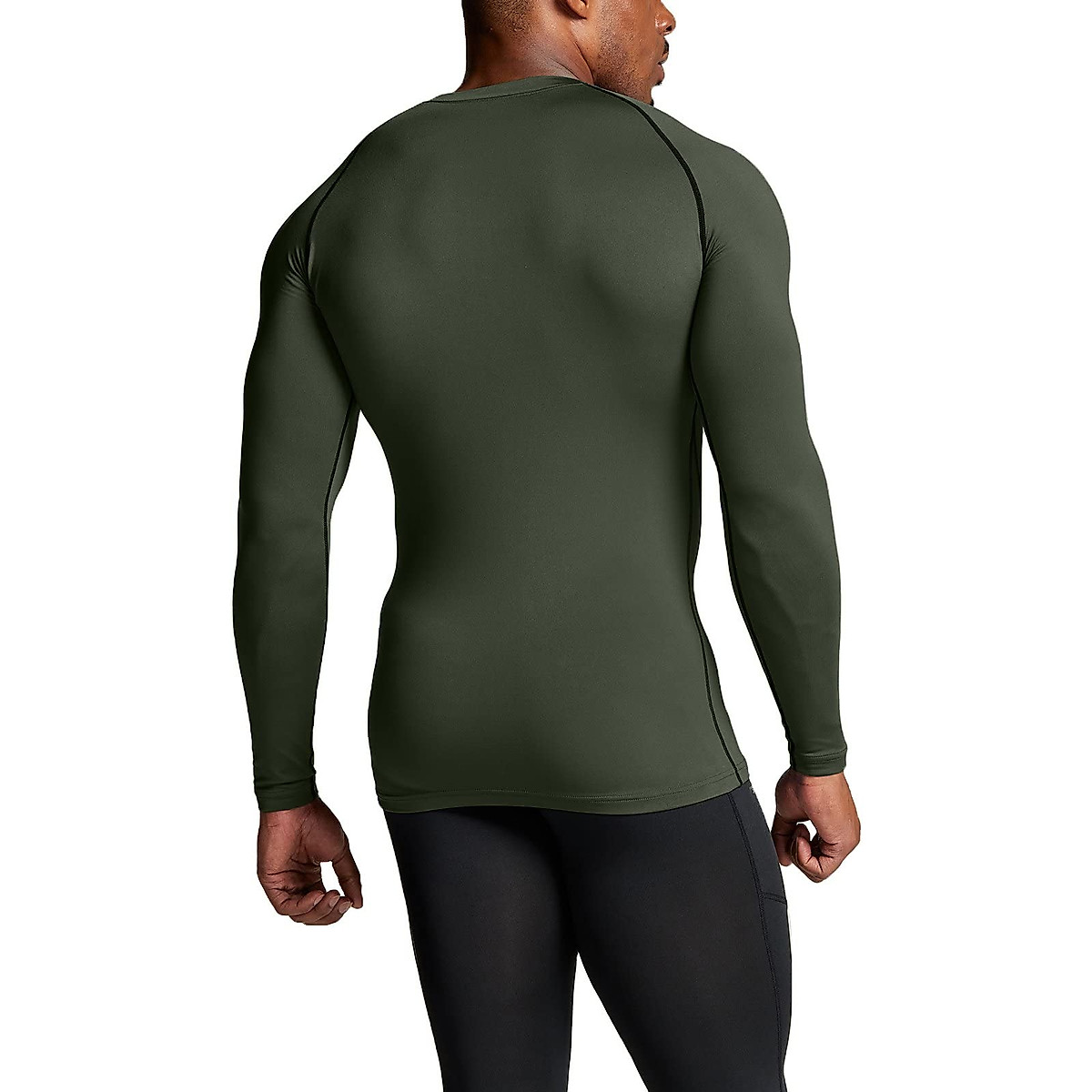 TSLA Men's Thermal Long Sleeve Compression Shirts, Athletic Base Layer Top, Winter Gear Running T-Shirt, Heat Core 2pack Black & Red/Olive, Large