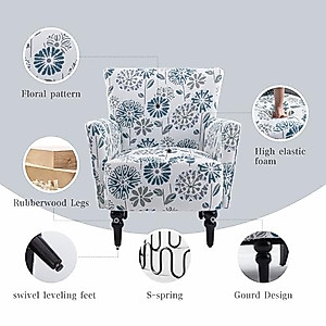 sunkind Mid Century Modern Chair Accent Chair with Arms, Linen Fabric Armchair Single Sofa Comfy Upholstered Reading Chair for Living Room Sitting Room Bedroom Studio,White Blue