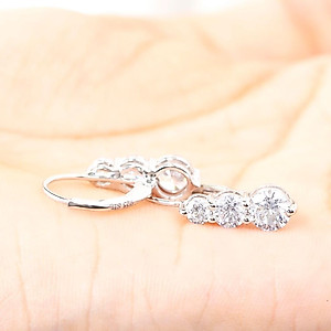 Three Stone Lever Back Cubic Zirconia Stone Daily Wear Drop Dangle Earrings for Women 925 Sterling Silver
