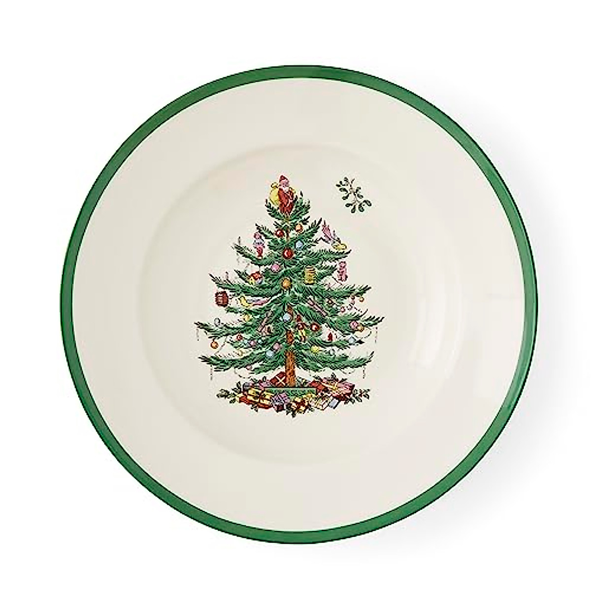 Spode Christmas Tree 9" Soup Plate (Set of 4) - Stoneware Soup Bowls with Festive Tree Design & Green Rim, Ideal for Serving Soup, Pasta, Salad - Microwave & Dishwasher Safe Holiday Dinnerware