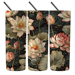 Medpol lotus flowers insulated tumblers，lotus flowers coffee cup Gift，lotus flowers Drinking Glasses-Tea Cup-Coffee Mug tumbler with lid and straw 20 oz insulated tumbler cups