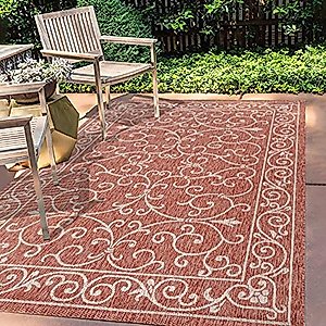 JONATHAN Y Charleston Vintage Filigree Textured Weave Indoor/Outdoor Red/Beige 8 ft. x 10 ft. Area-Rug, Classic,Easy-Cleaning,HighTraffic,LivingRoom,Backyard, Non Shedding (SMB106B-8)
