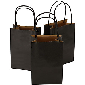 Ronvir 100Pcs Small Gift Bags 5.25x3.25x8 Inches Black Gift Bags With Handles Kraft Paper Gift Bags Bulk For Business, Shopping, Party Favor, Goodie, Treat, Candy, Christmas, Wedding, Halloween