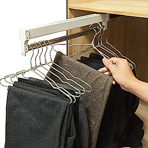 500mm/19.7'' Pull-Out Closet Valet Rod Adjustable Wardrobe Clothing Rail Top Mount Wardrobe Hanger Rack Bar Ball Bearing Slide Heavy Duty
